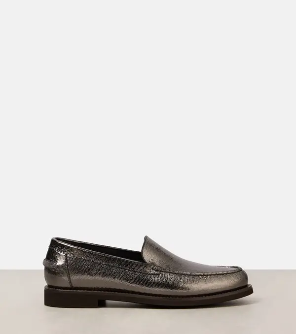 Brunello Cucinelli Metallic Leather Loafers - Silver