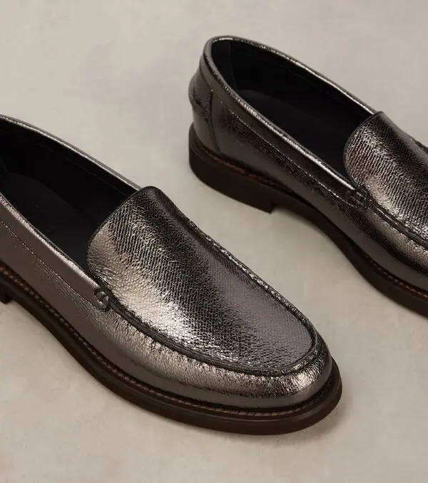 Brunello Cucinelli Metallic Leather Loafers - Silver