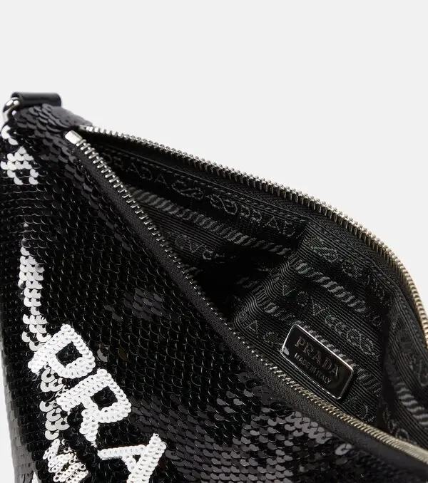Prada Triangle Sequin Shoulder Bag - Black