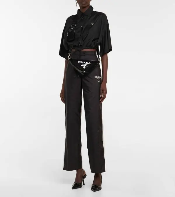 Prada Triangle Sequin Shoulder Bag - Black