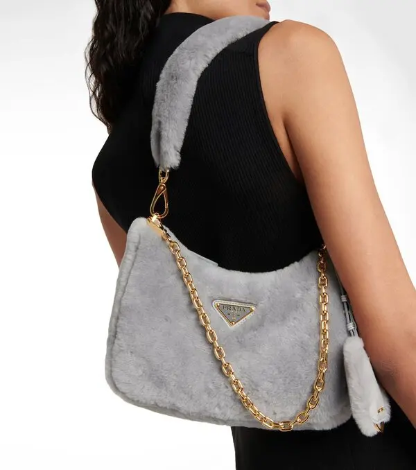Prada Re-edition 2005 Shearling Shoulder Bag - Blue