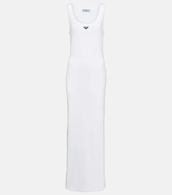 Prada Logo Cotton Jersey Maxi Dress
