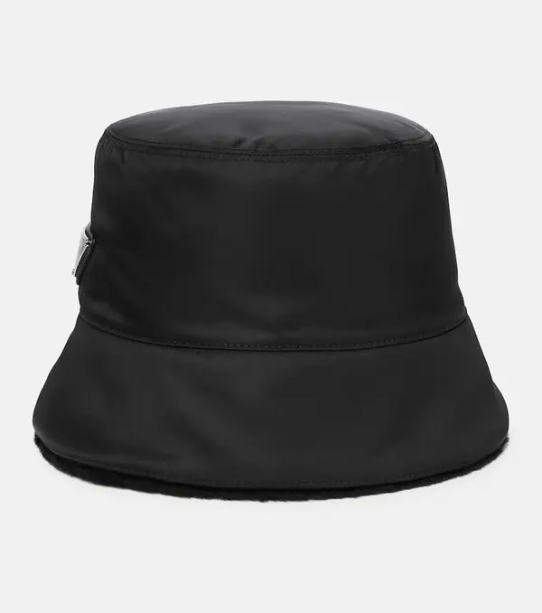 Prada Re-nylon Shearling-lined Bucket Hat - Black