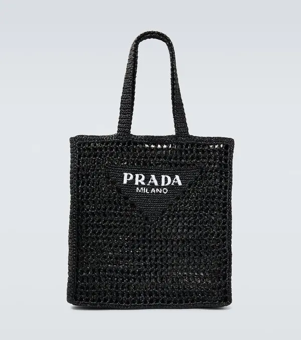 Prada Logo Crochet Tote Bag - Black