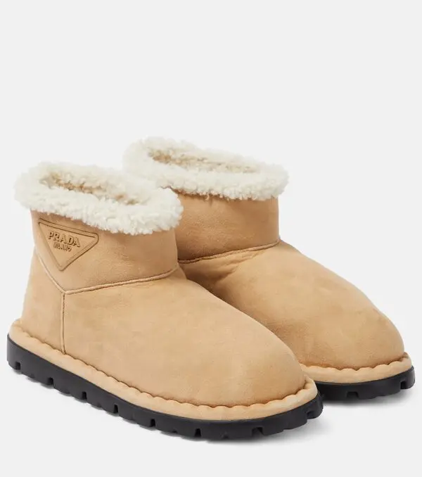 Prada Logo Shearling-lined Ankle Boots