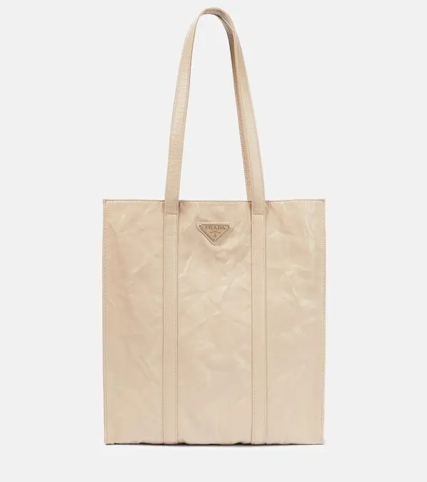 Prada Small Leather Tote Bag - Beige
