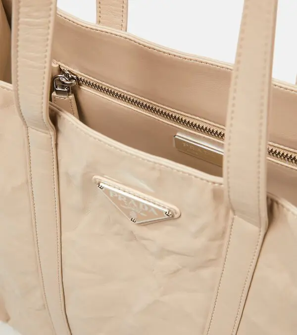 Prada Small Leather Tote Bag - Beige