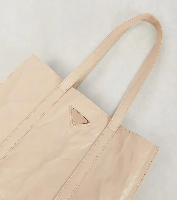 Prada Small Leather Tote Bag - Beige