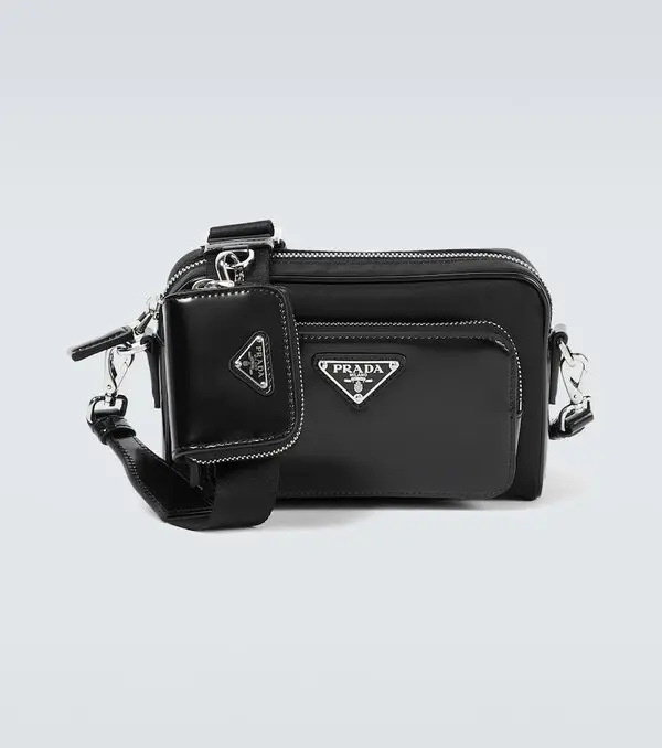 Prada Leather-trimmed Crossbody Bag - Black