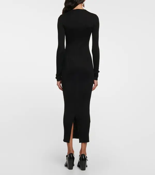 Prada Logo Ribbed-knit Silk Midi Dress
