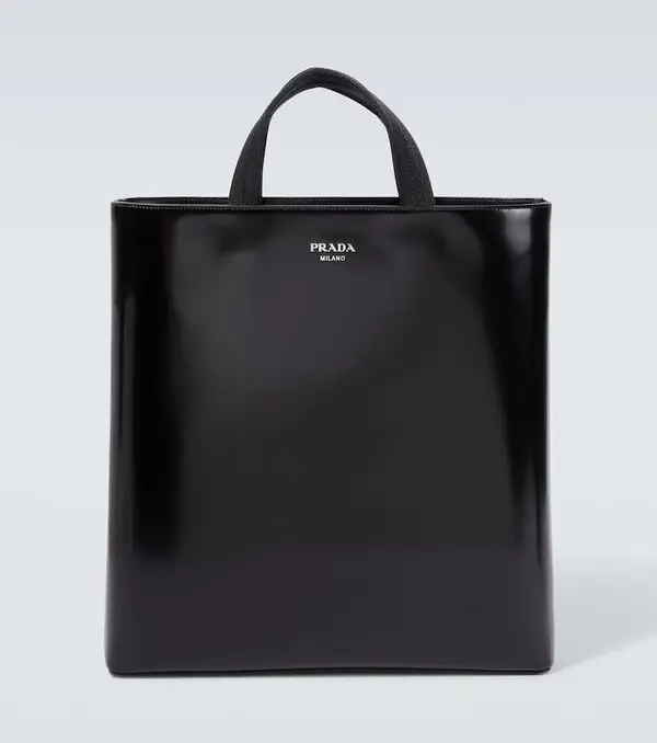 Prada Leather Tote Bag And Water Bottle Set - Black