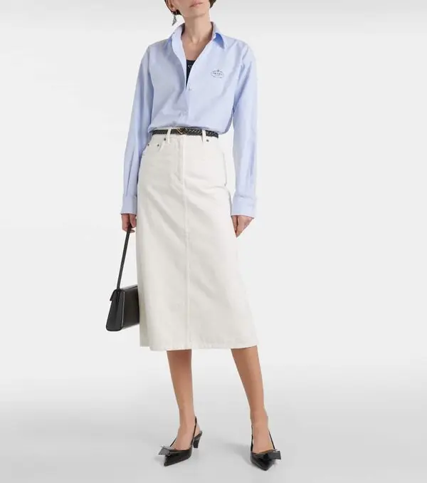 Prada High-Rise Midi Denim Skirt - White | Editorialist