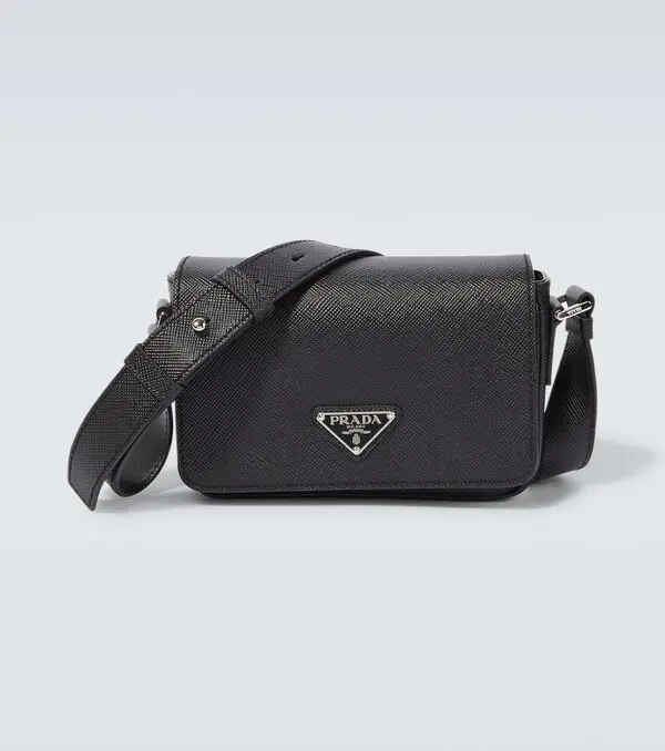 Prada Logo Saffiano Leather Shoulder Bag - Black