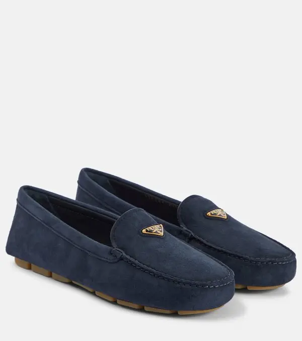 Prada Logo Suede Loafers