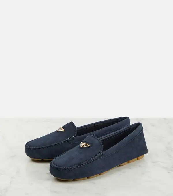 Prada Logo Suede Loafers