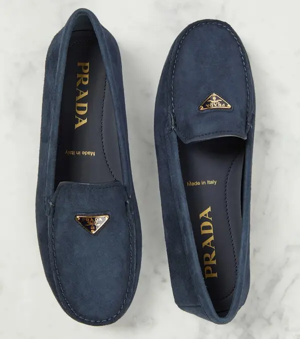 Prada Logo Suede Loafers