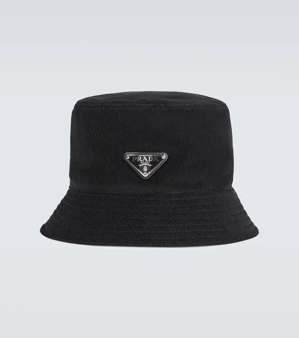 Prada Logo Corduroy Bucket Hat - Black