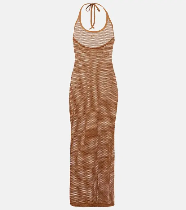 COURREGES Sheer Cotton Mesh Midi Dress - Brown