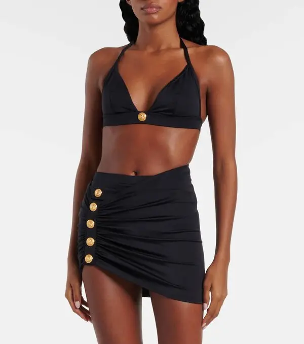 Balmain Draped Embellished Beach Cover-up - Black