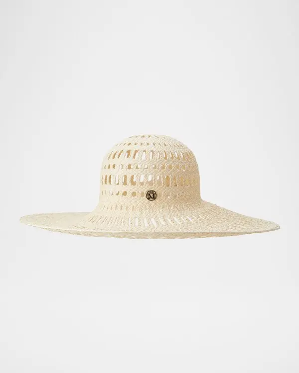 MAISON MICHEL Gabi Perforated Straw Hat - Beige