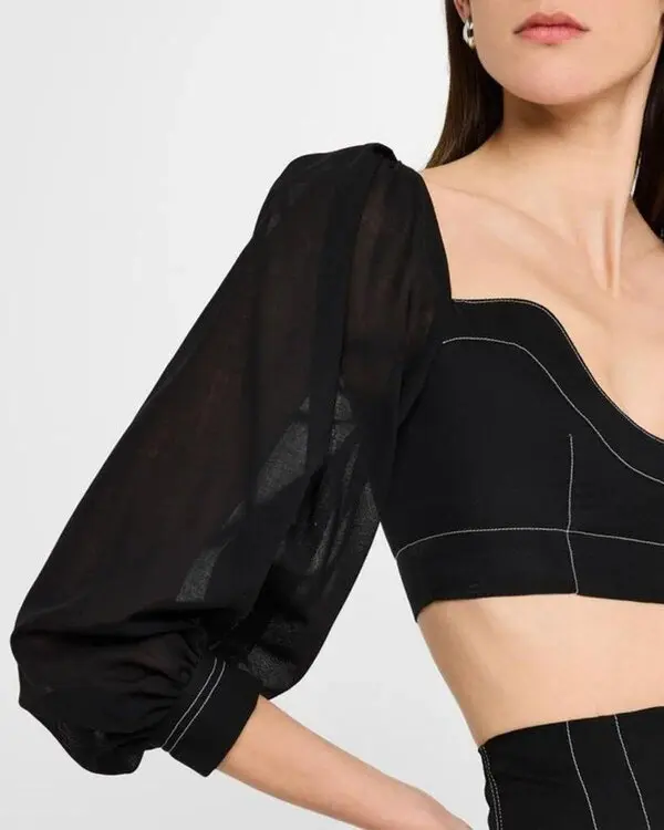Philosophy Di Lorenzo Serafini Puff-sleeve Crop Blouse - Multi Black