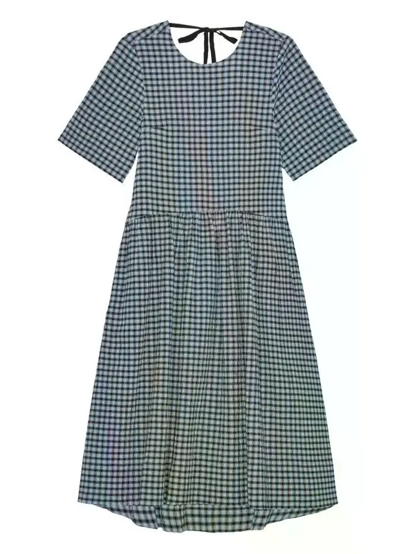 GANNI Checked Seersucker Midi Dress - Blue