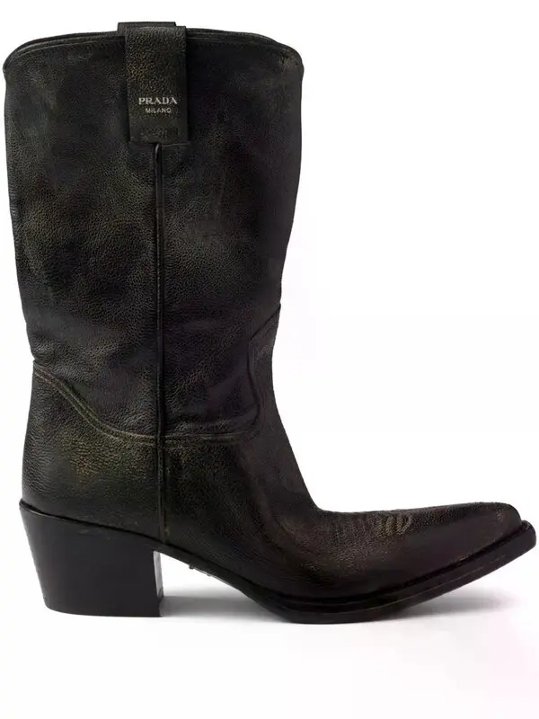Prada 25mm Grained Leather Cowboy Boots