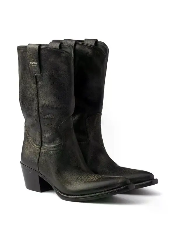 Prada 25mm Grained Leather Cowboy Boots