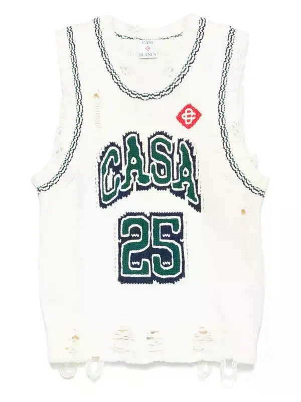 Casablanca Intarsia Baseball Vest - White