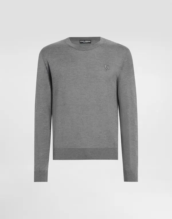 Dolce & Gabbana Silk Sweater With Dg Embroidery - Grey