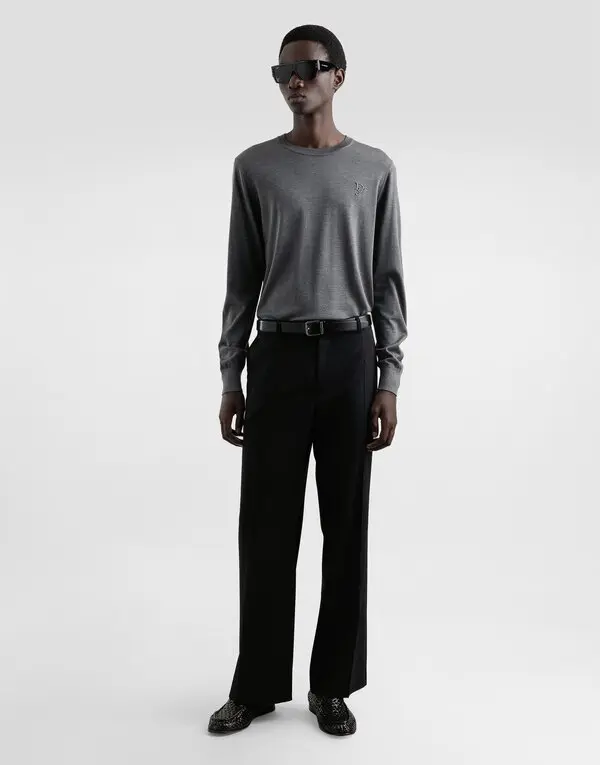 Dolce & Gabbana Silk Sweater With Dg Embroidery - Grey