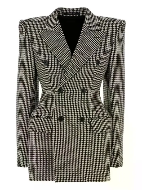 Balenciaga Houndstooth Hourglass Blazer - Black