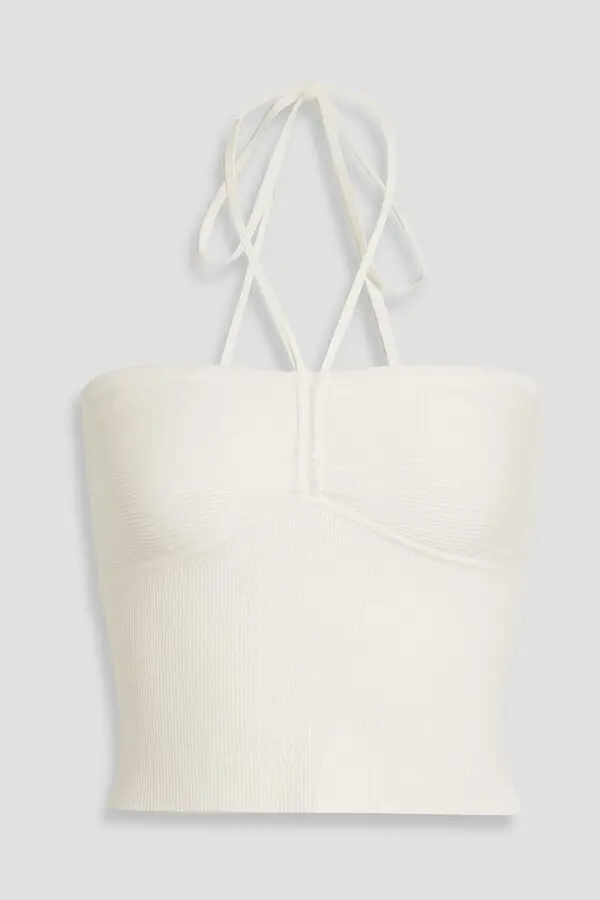 Alice + Olivia Linnie Ribbed-knit Halterneck Top - Off-white