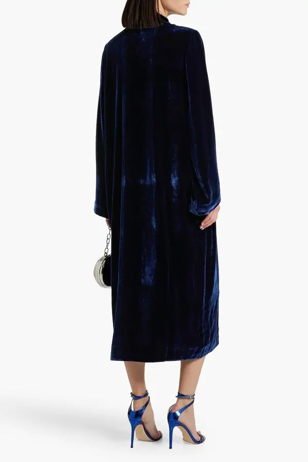 Saloni Amari Embroidered Velvet Robe - Navy