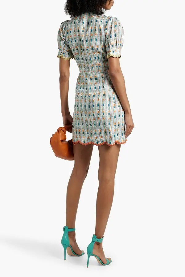 Saloni Marlee Embroidered Printed Linen Mini Dress - Light Blue