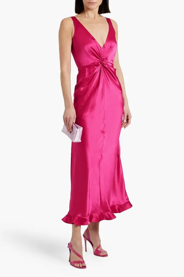 Buy Saloni Fia Twist-front Silk-satin Maxi Dress Bright Pink At