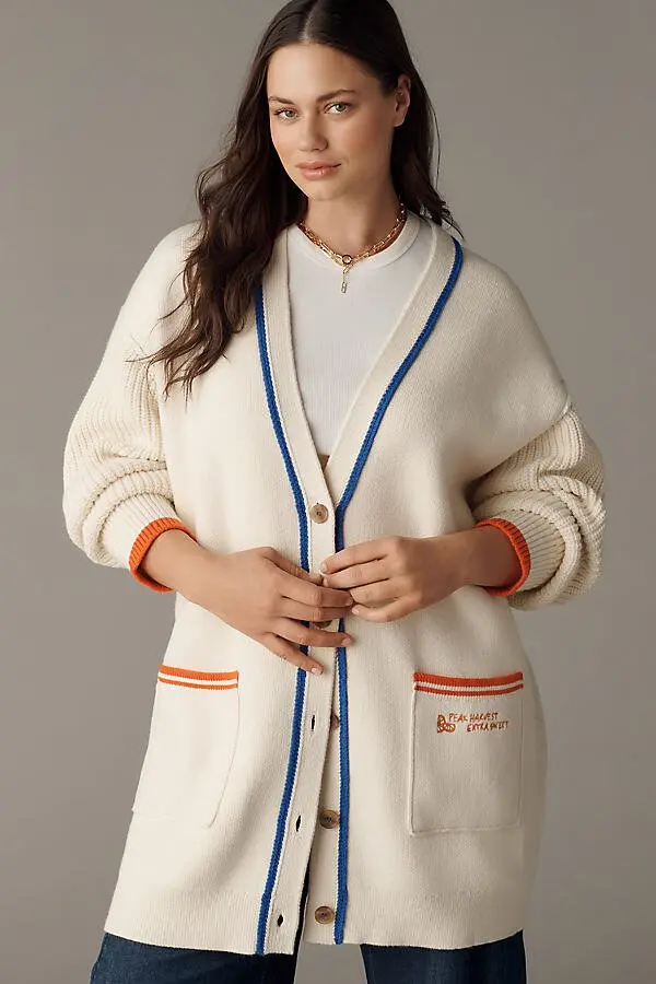 Maeve Cotton Blend Veggie Motif Cardigan Sweater - Citrus Grove