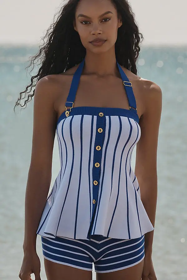 Celandine Button-Front Knit Tank Top - Blue | Editorialist