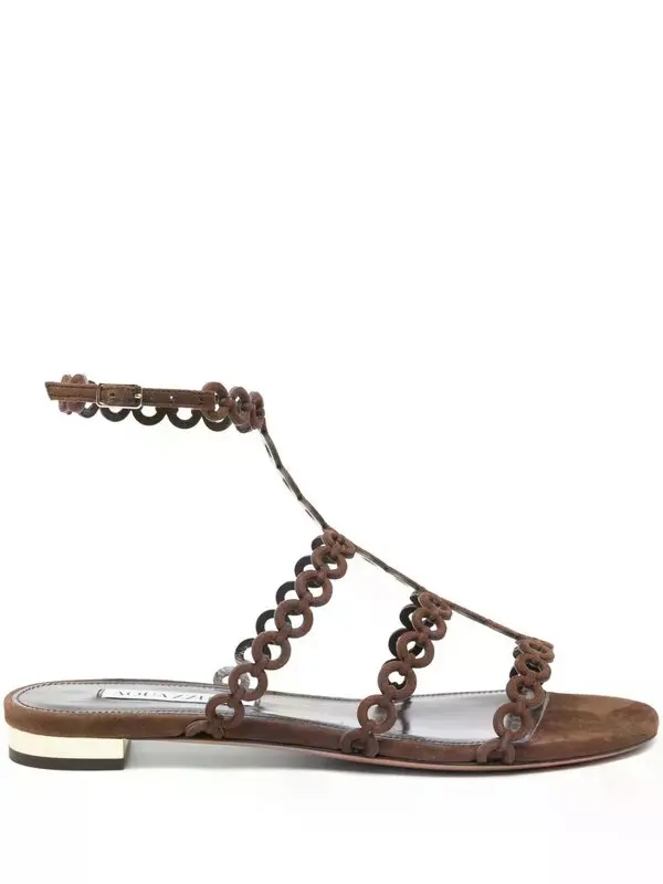 AQUAZZURA Infinity Chain Flat Sandals - Brown