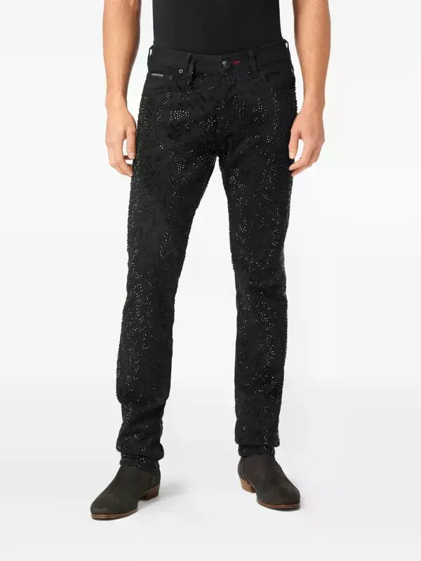 Philipp Plein Straight Cut Strass Jeans - Black