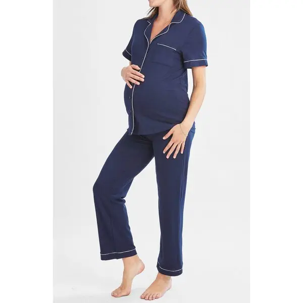 ANGEL MATERNITY Maternity And Nursing Button Front Pajama Set - Navy