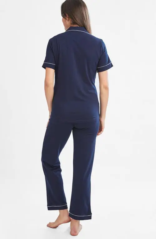 ANGEL MATERNITY Maternity And Nursing Button Front Pajama Set - Navy