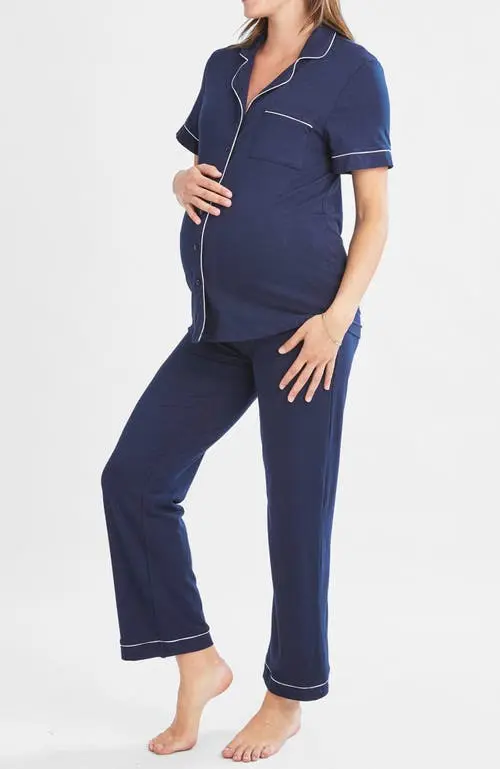ANGEL MATERNITY Maternity And Nursing Button Front Pajama Set - Navy
