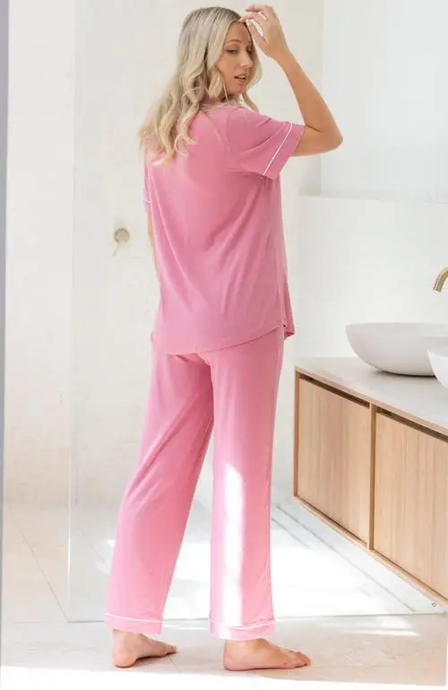 ANGEL MATERNITY Maternity And Nursing Button Front Pajama Set - Pink