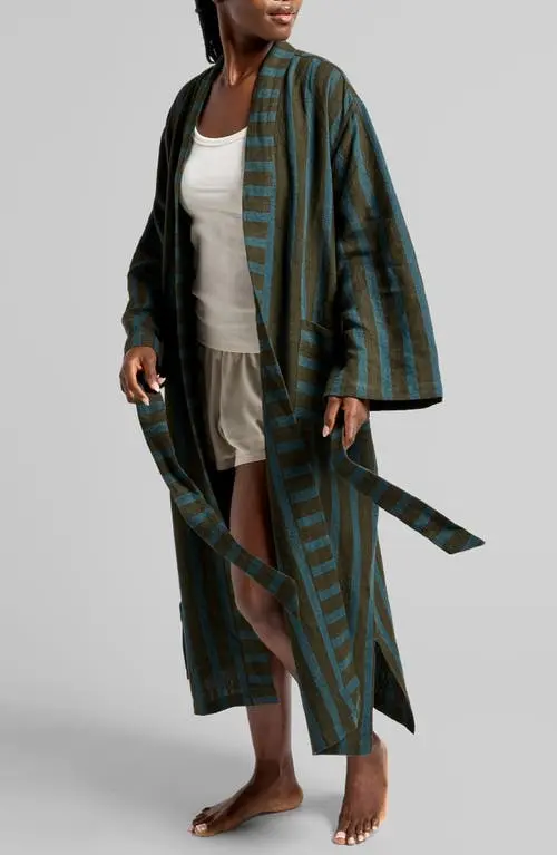 PARACHUTE Stripe Linen Robe - Evergreen And Peacock