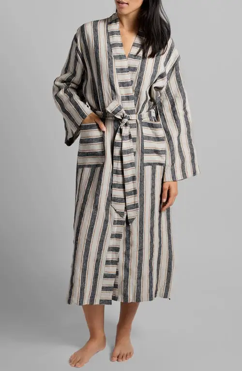 PARACHUTE Stripe Linen Robe - Natural With Soft Black