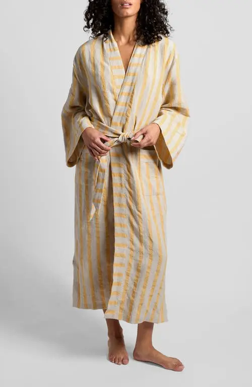 PARACHUTE Stripe Linen Robe - Natural With Yellow