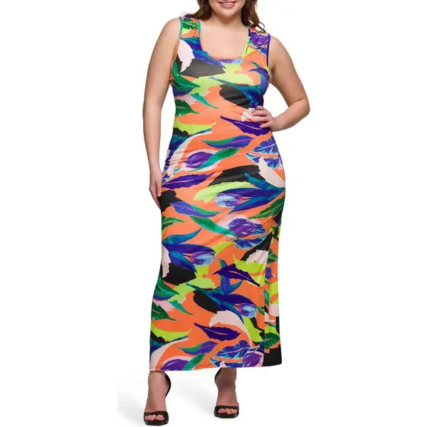 24SEVEN COMFORT APPAREL Print Racerback Sleeveless Maxi Dress