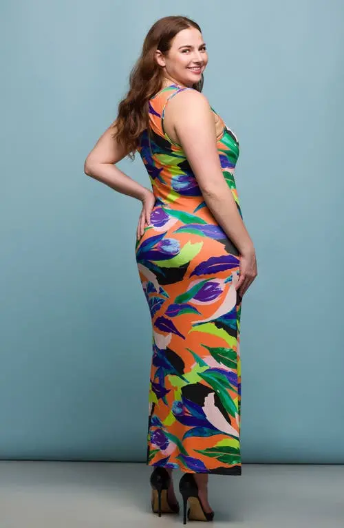 24SEVEN COMFORT APPAREL Print Racerback Sleeveless Maxi Dress