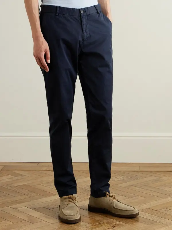 Sunspel Straight-leg Garment-dyed Cotton-blend Twill Chinos - Blue